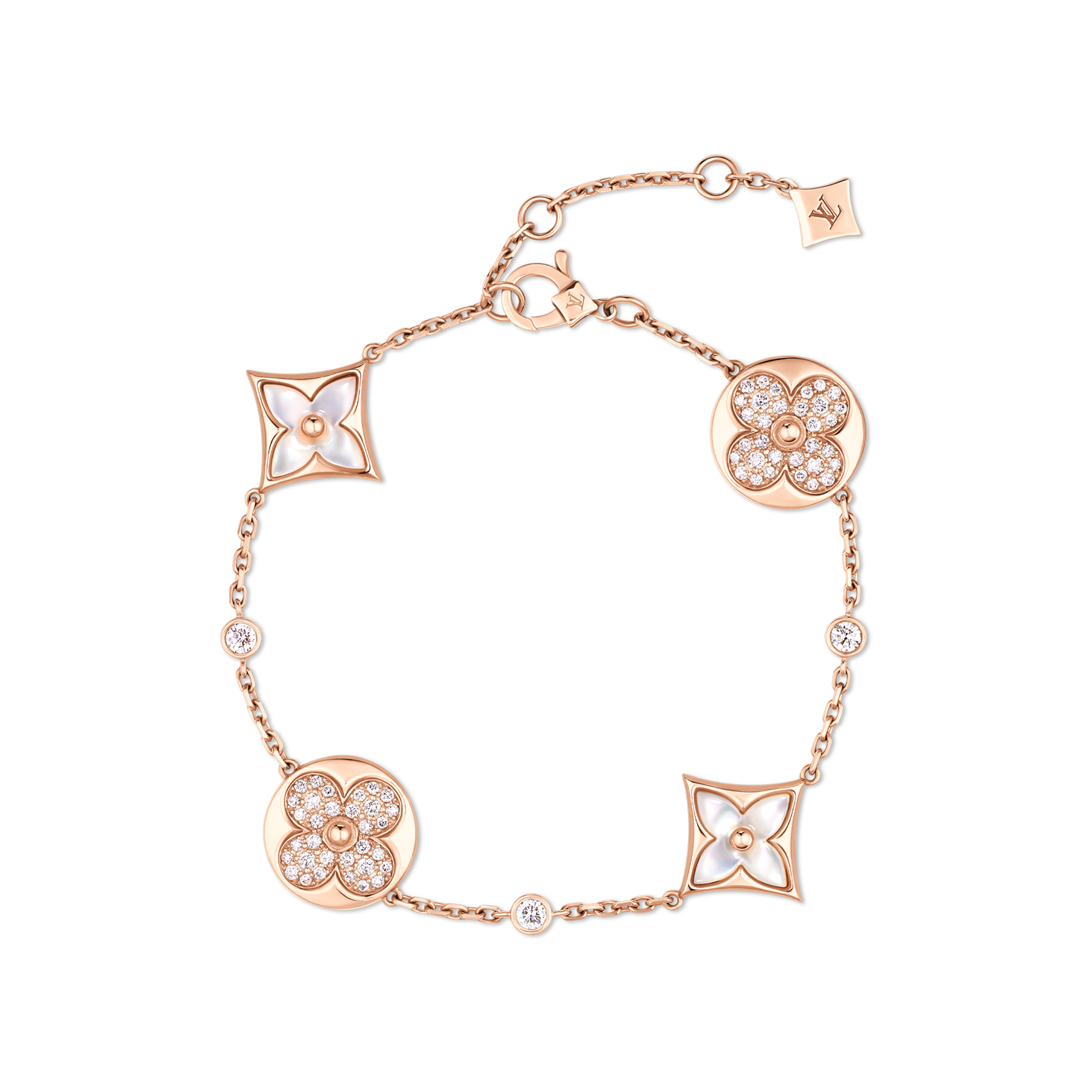 Bracelet Multi-Motif Star et Sun Color Blossom BB, or rose, nacre blanche et diamants ...